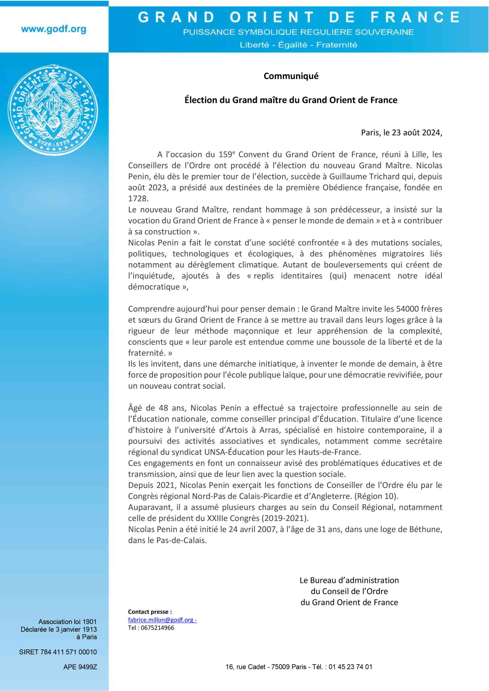 Nicolas Penin : Un syndicaliste à la tête du GODF pour défendre l’école ...